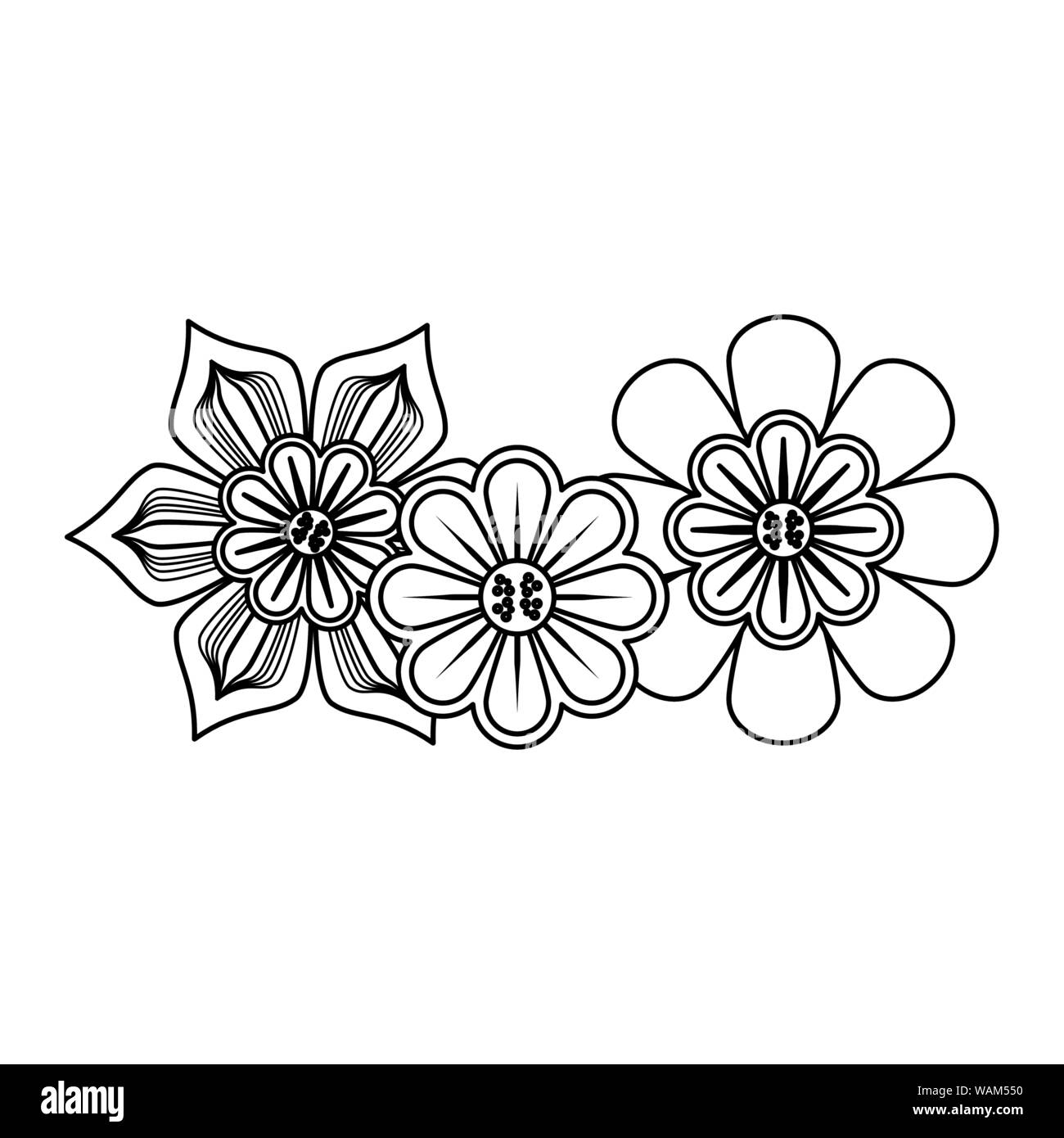 flowers nature floral decoration cartoon in black and white Stock ...