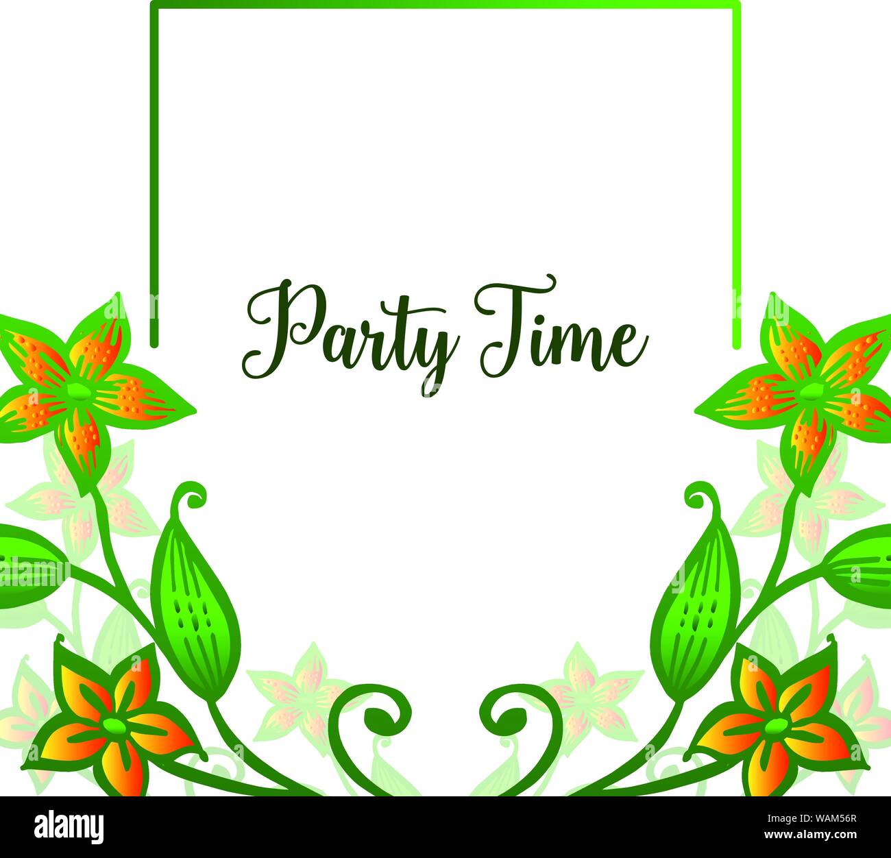 Party time letter, space for text, with vintage orange floral frame ...