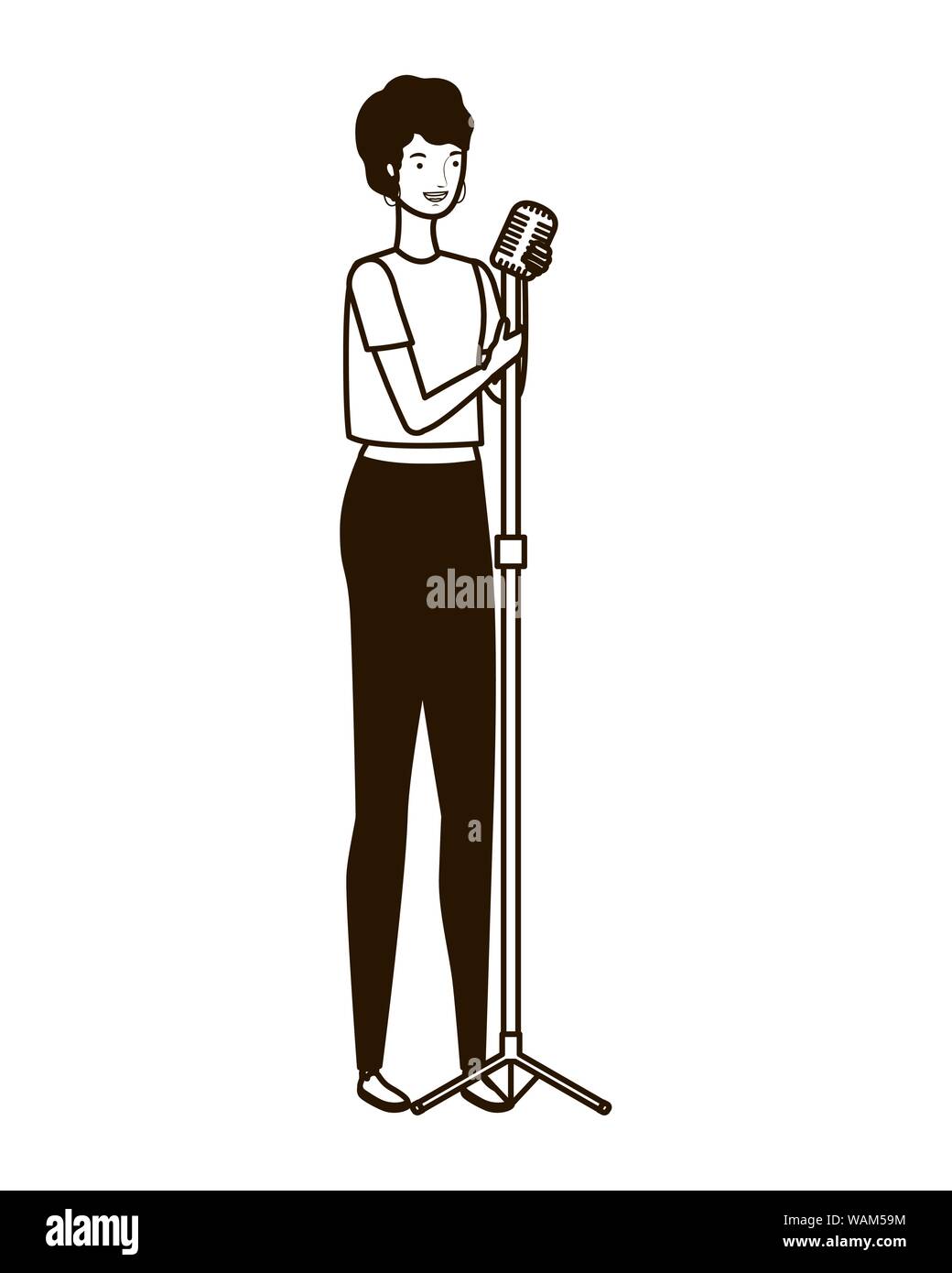 young woman with microphone on white background Stock Vector Image ...