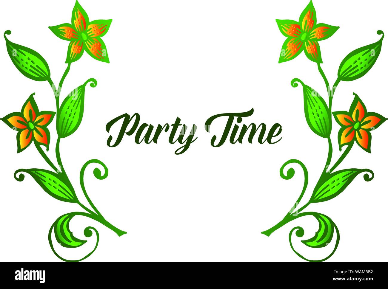 Party time various shape card, with artwork of orange wreath frame ...