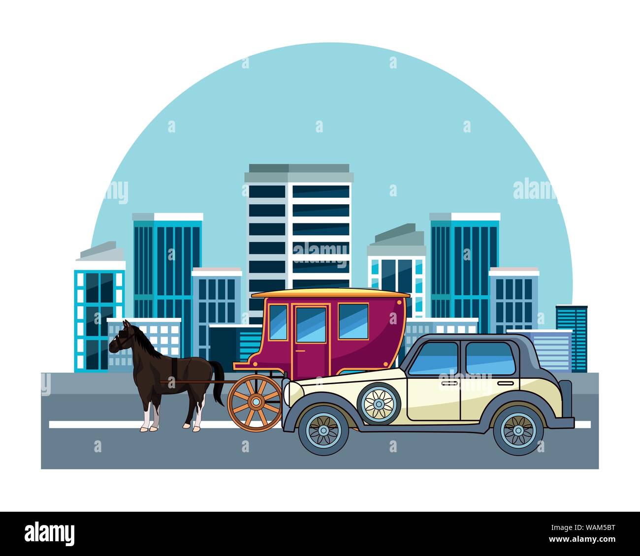 Classic cars and horse carriages vehicles Stock Vector Image & Art - Alamy