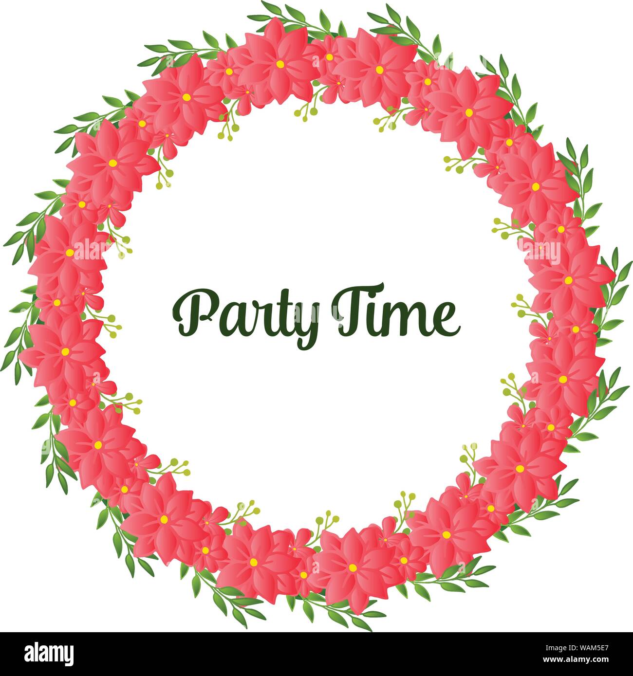 Graphic of green leaves and flower frame, for party time greeting card ...