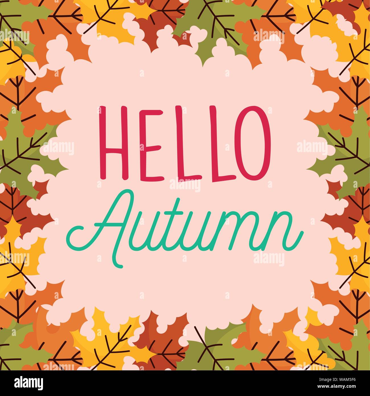 hello autumn season greeting card frame leaves vector illustration ...