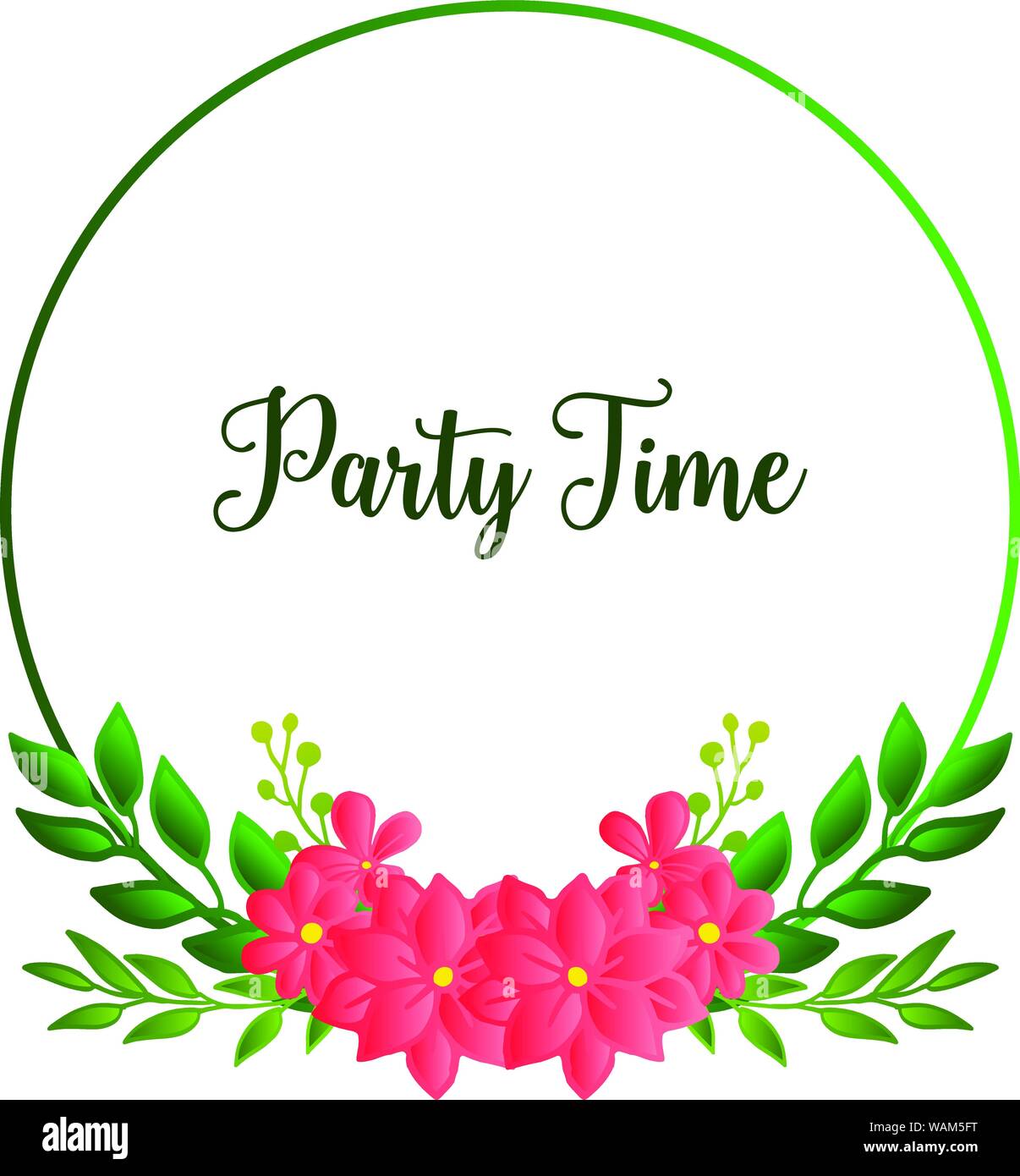Graphic of green leaves and flower frame, for party time greeting card ...
