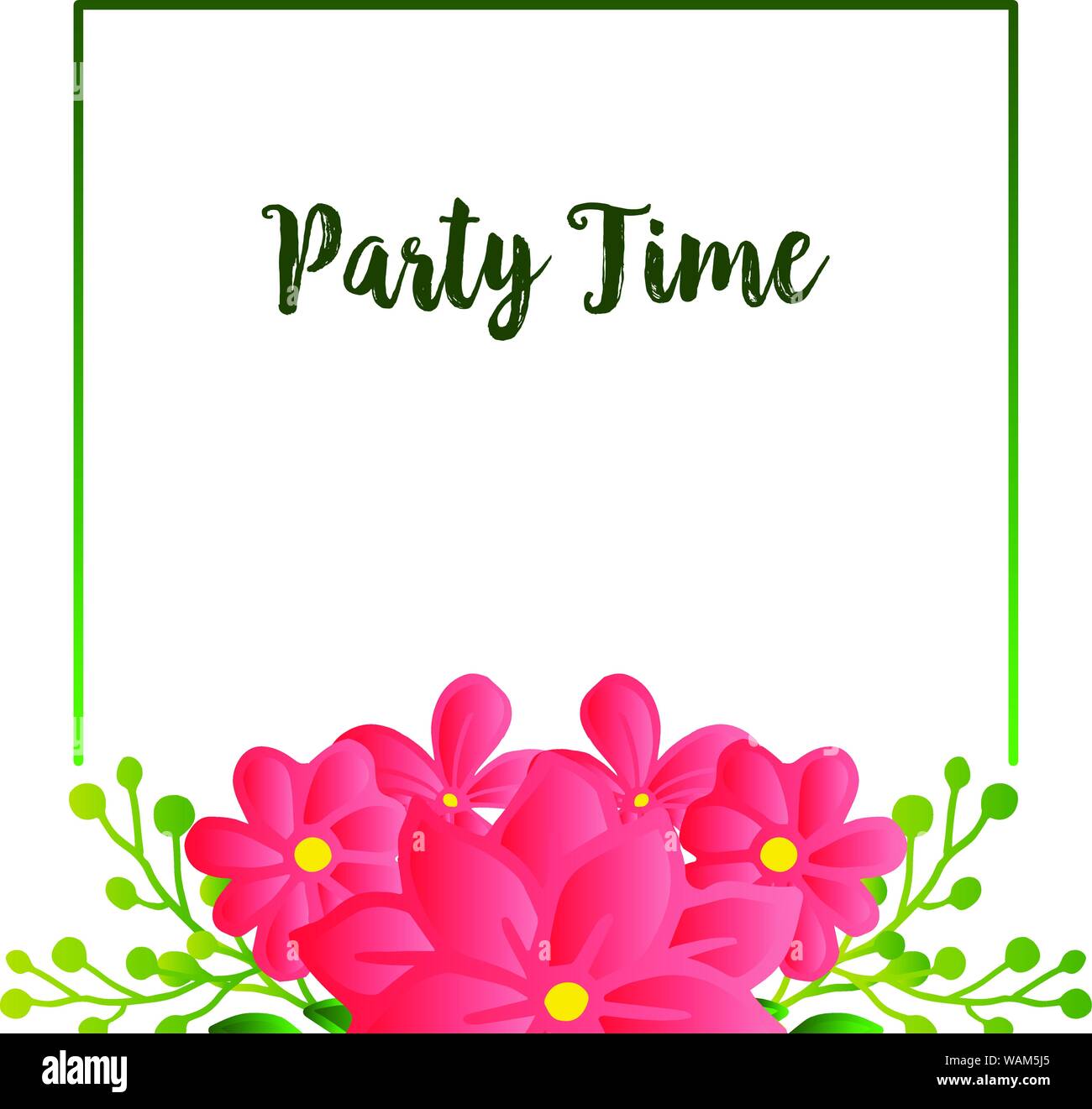 Line art on white backdrop, with wreath frame, for modern party time ...