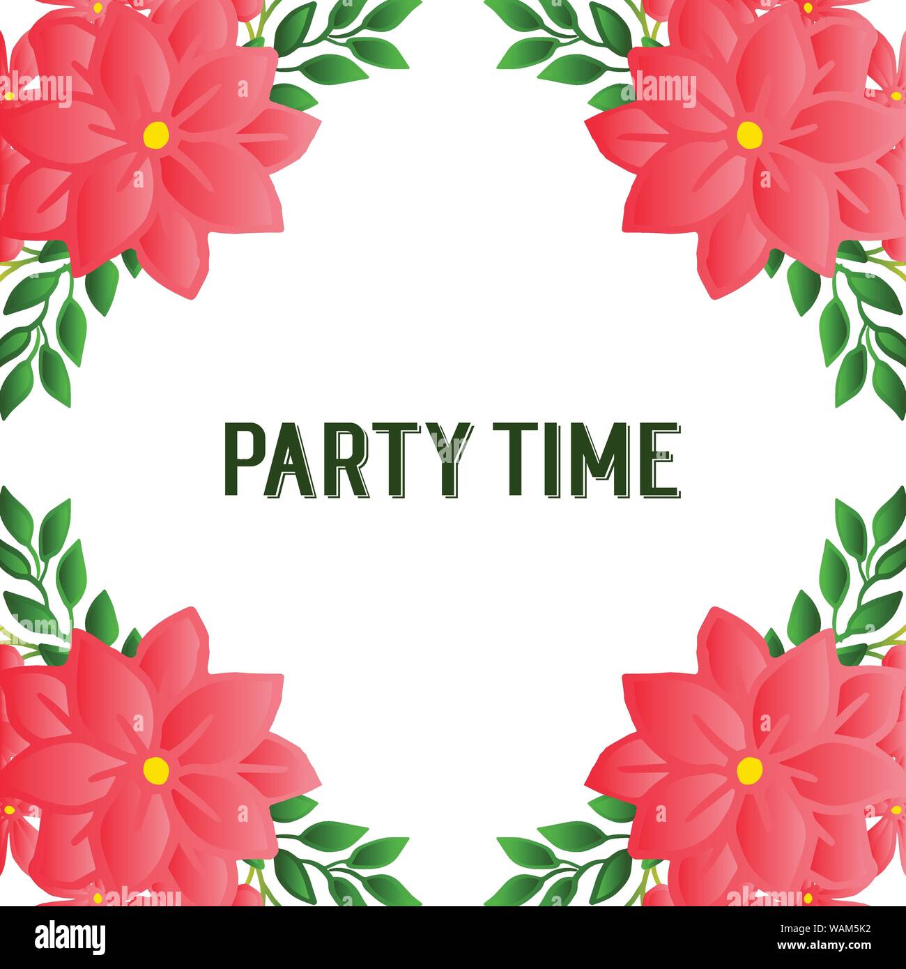 Design plant of green leaves and flower frame, for party time card ...