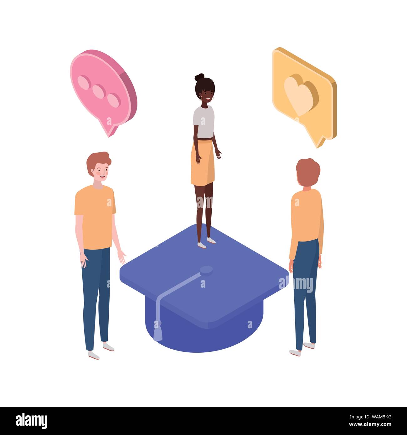 group of people with graduation hat on white background Stock Vector ...