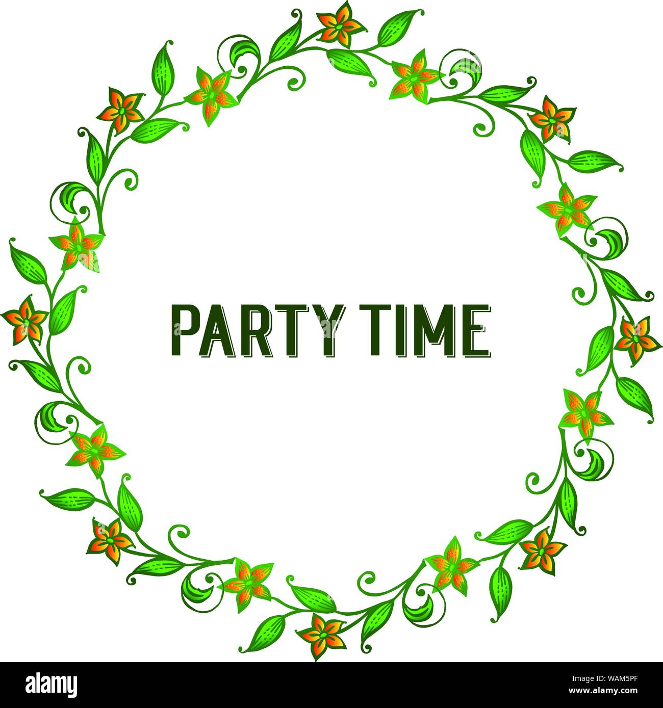 Party time poster design, with elegant orange flower frame blooms ...