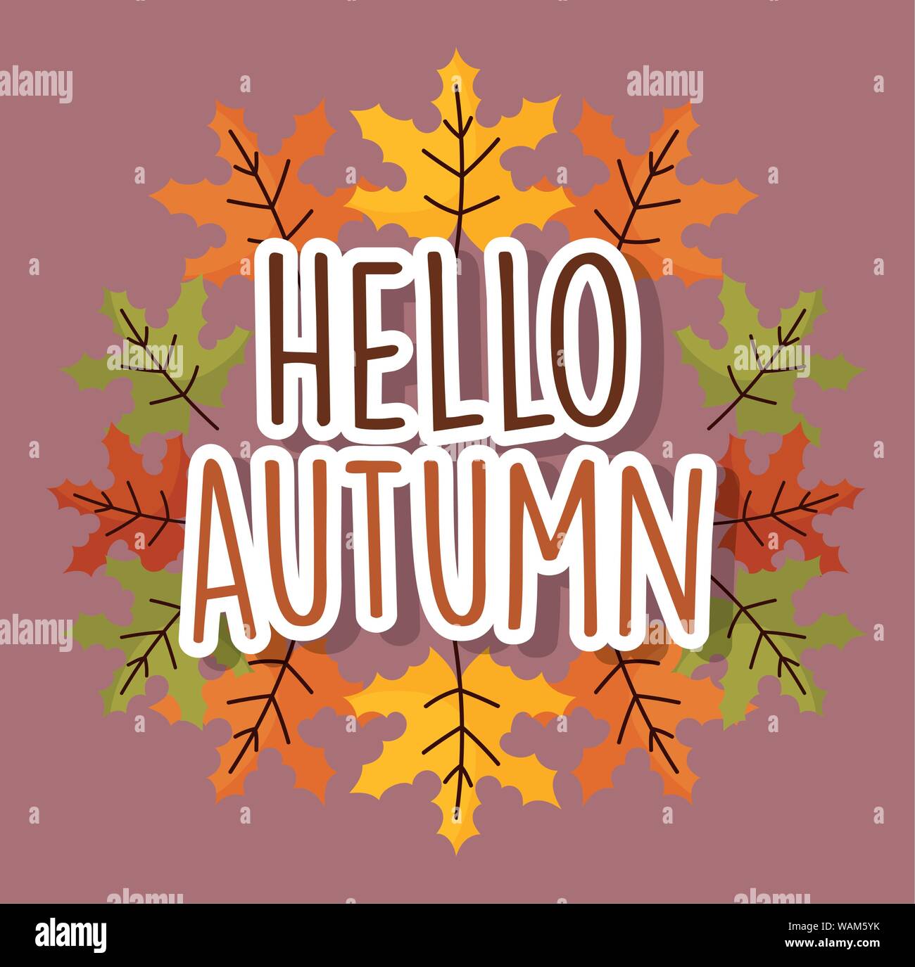 hello autumn season lettering foliage natural vector illustration Stock ...