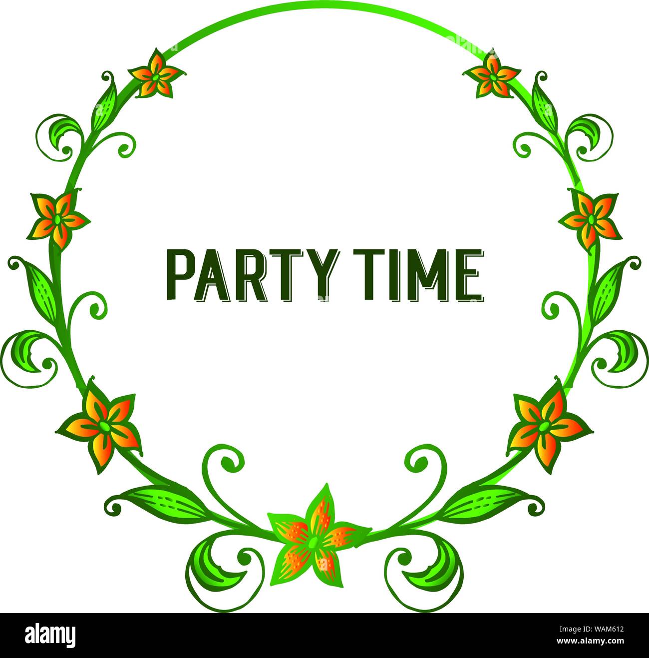 Party time letter, space for text, with vintage orange floral frame ...