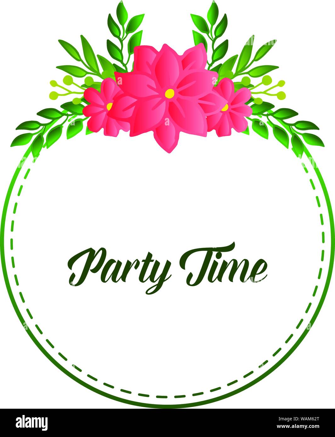 Line art on white backdrop, with wreath frame, for modern party time ...