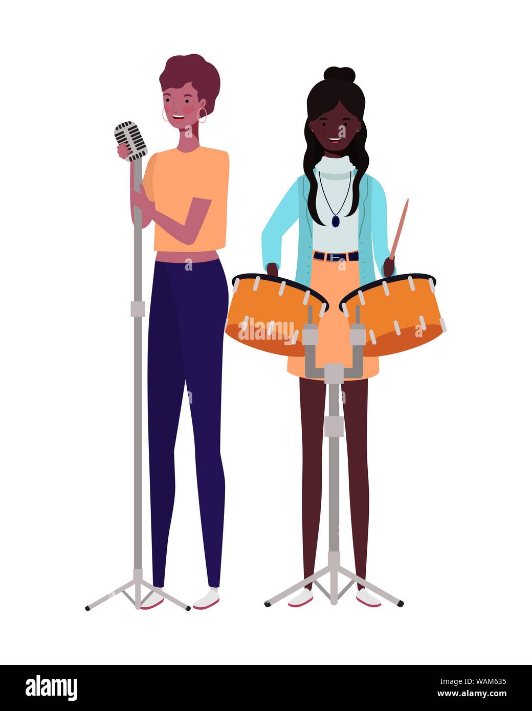 women with musicals instruments on white background Stock Vector Image ...