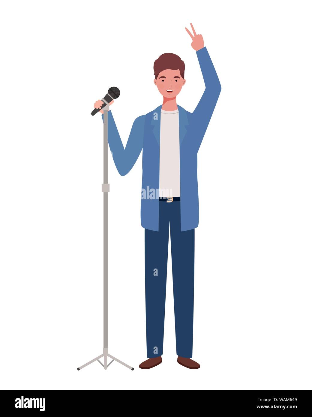 young man with microphone on white background Stock Vector Image & Art ...
