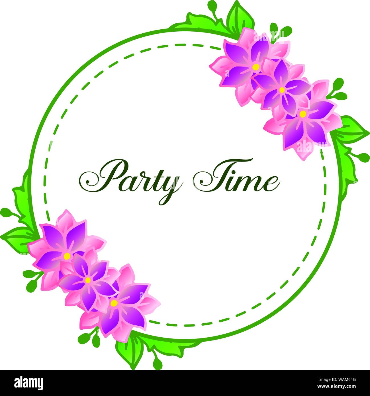 Party time invitation template design, with elegant leaf flower frame ...