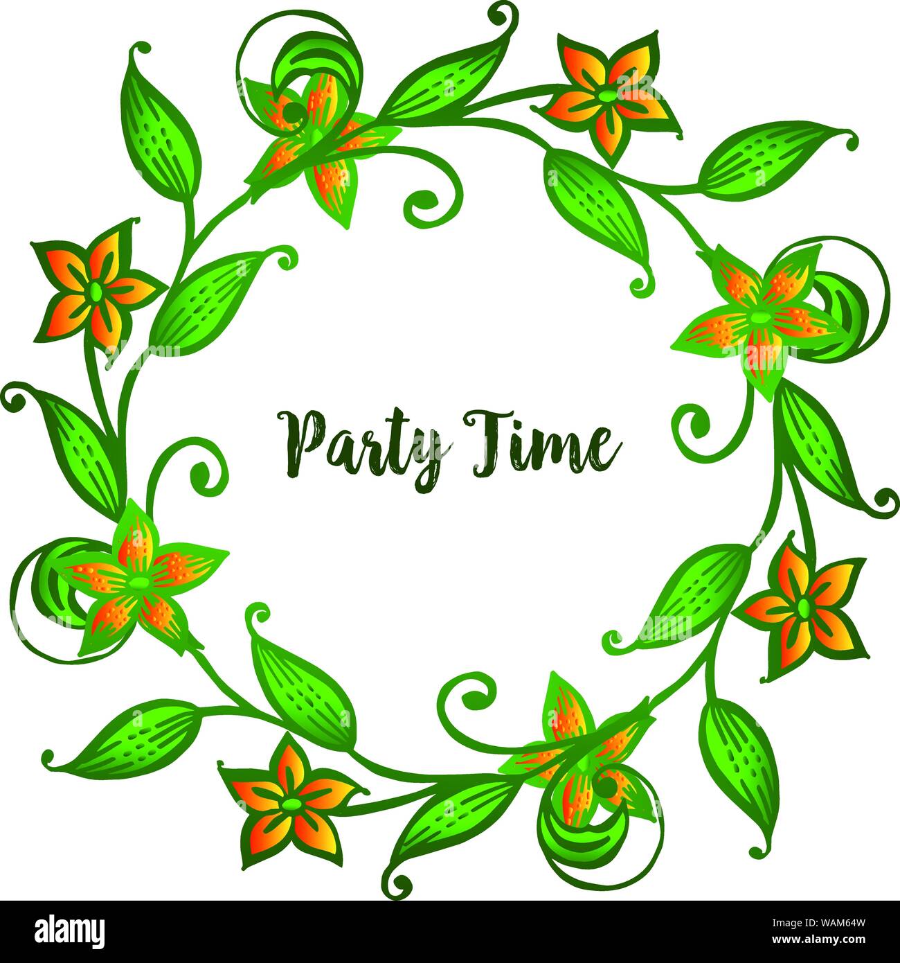 Various bright green leafy flower frame, for party time greeting card ...