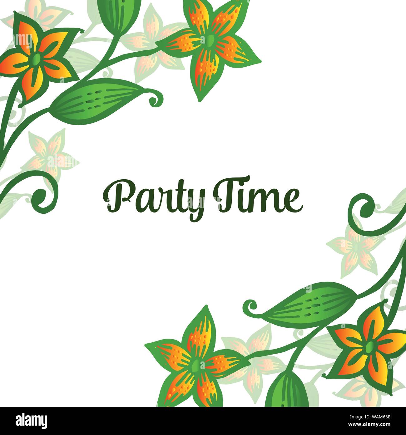 Party time letter, space for text, with vintage orange floral frame ...