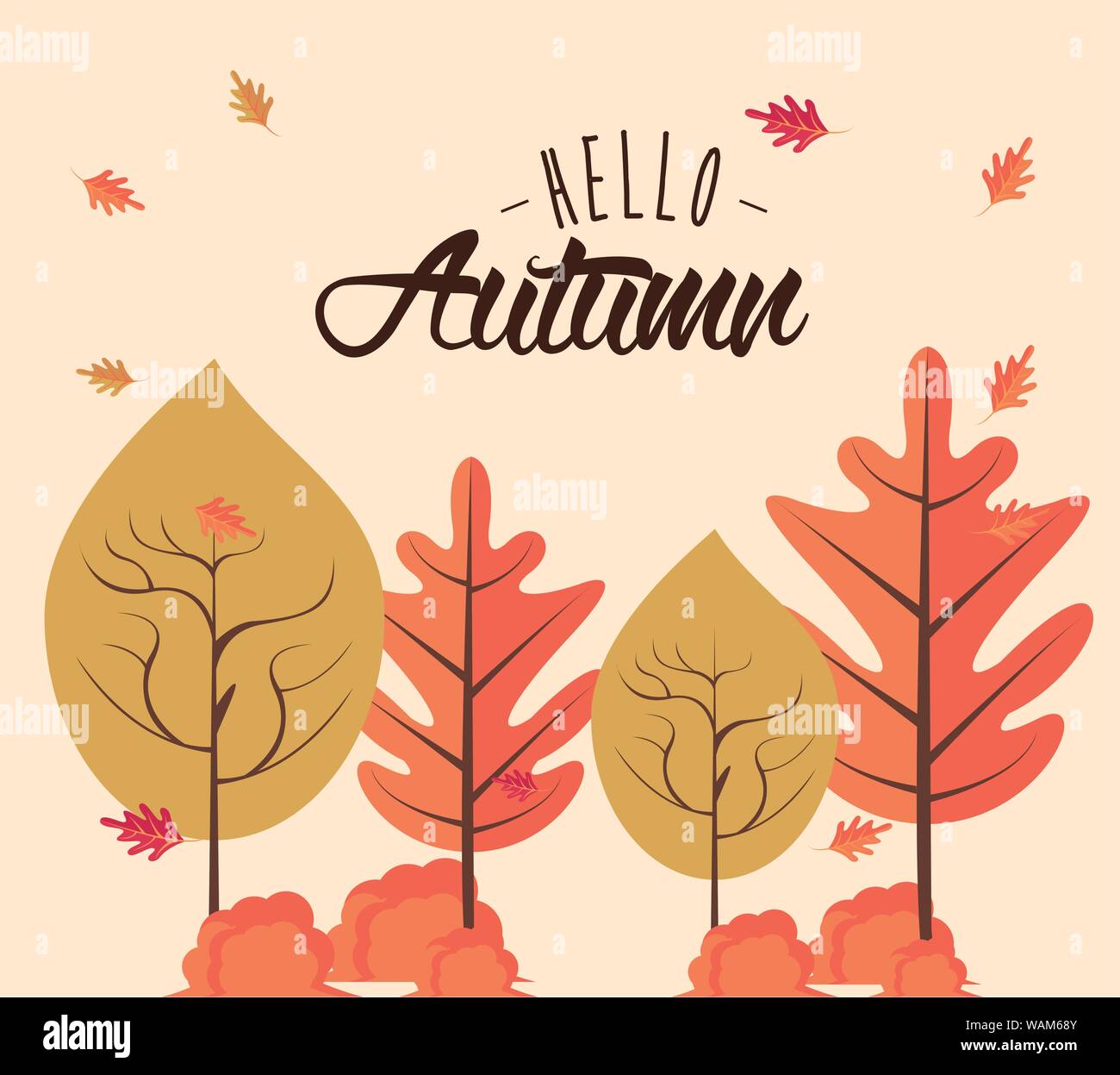 Hello autumn card with leaves cartoons Stock Vector Image & Art - Alamy