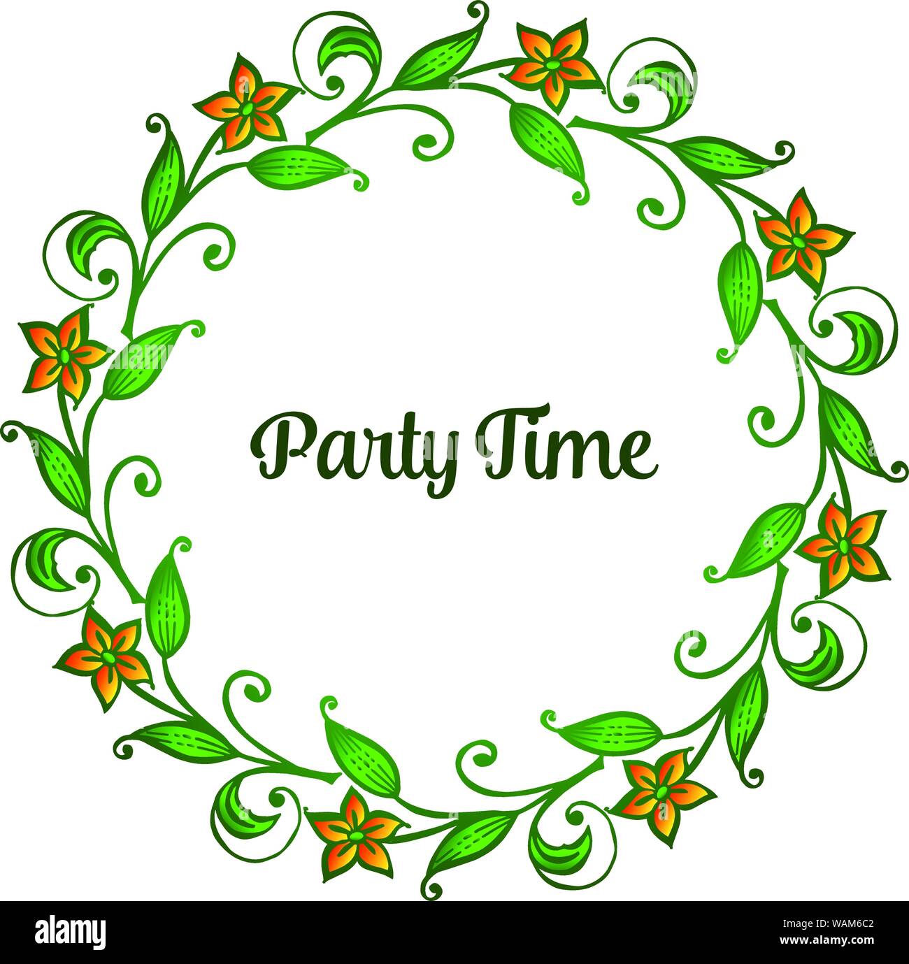 Party time poster design, with elegant orange flower frame blooms ...