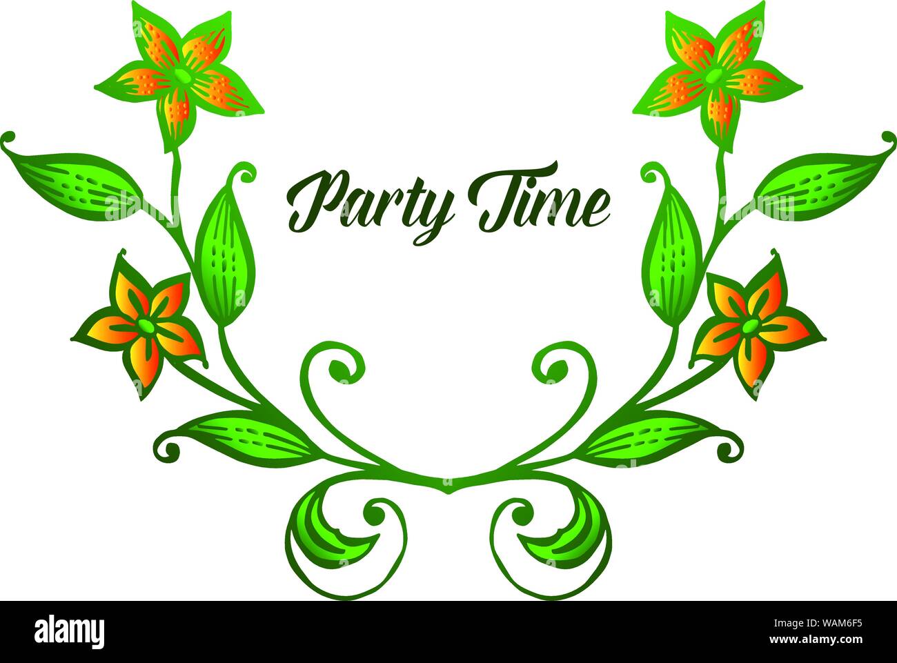 Various bright green leafy flower frame, for party time greeting card ...