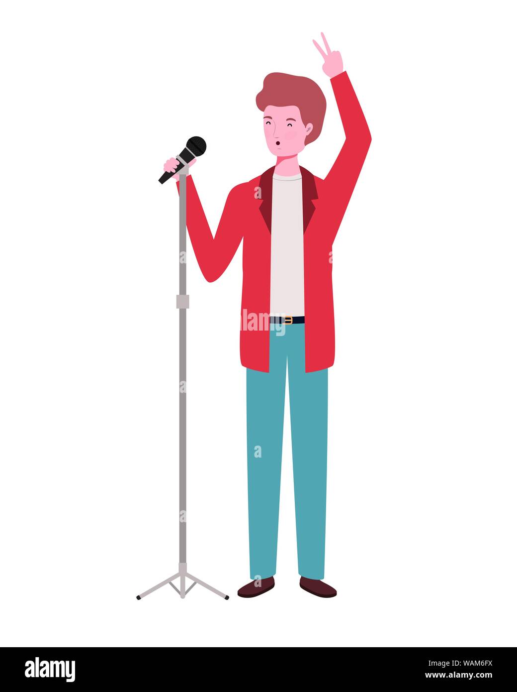 young man with microphone on white background Stock Vector Image & Art ...