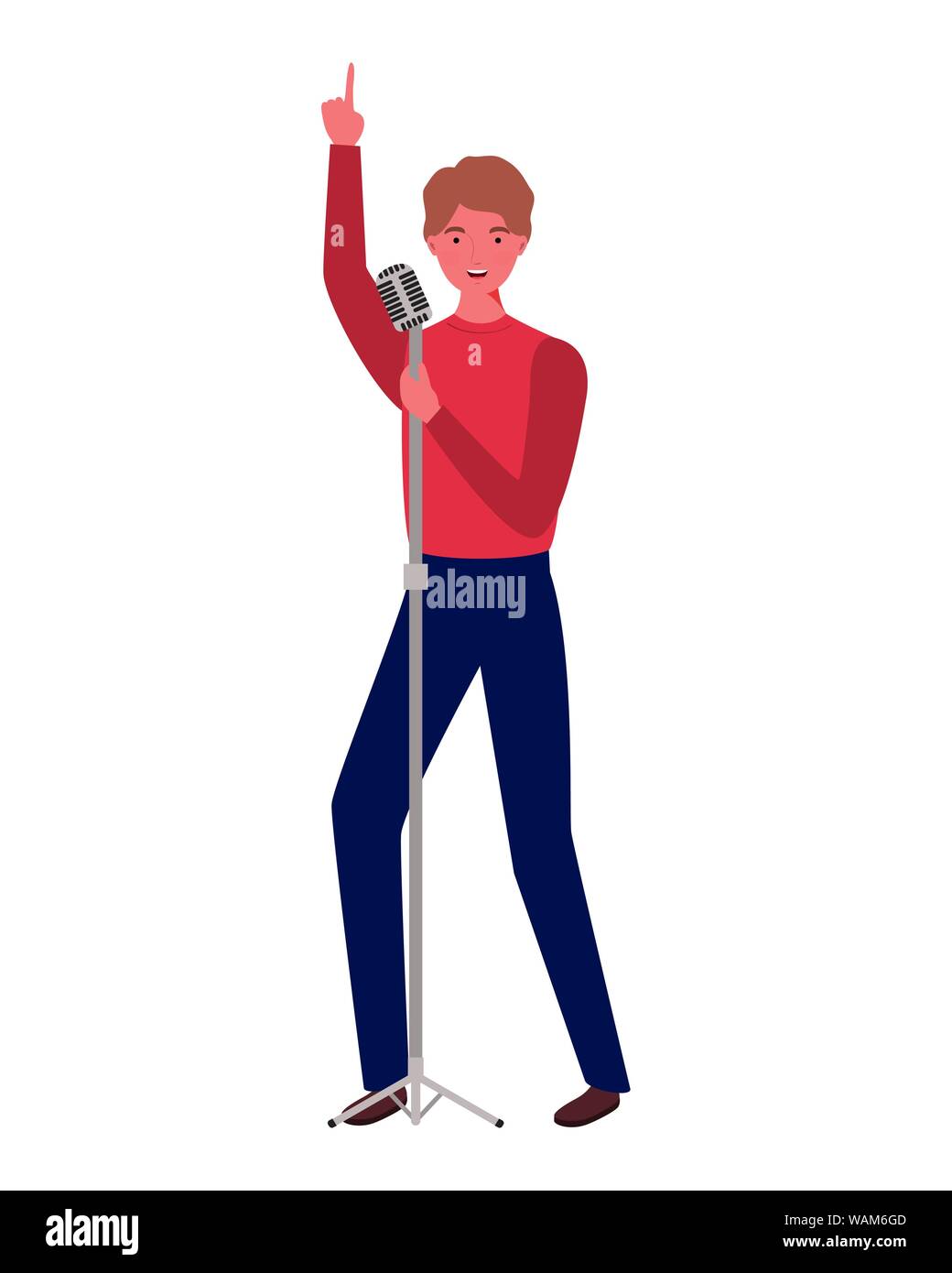 young man with microphone on white background Stock Vector Image & Art ...