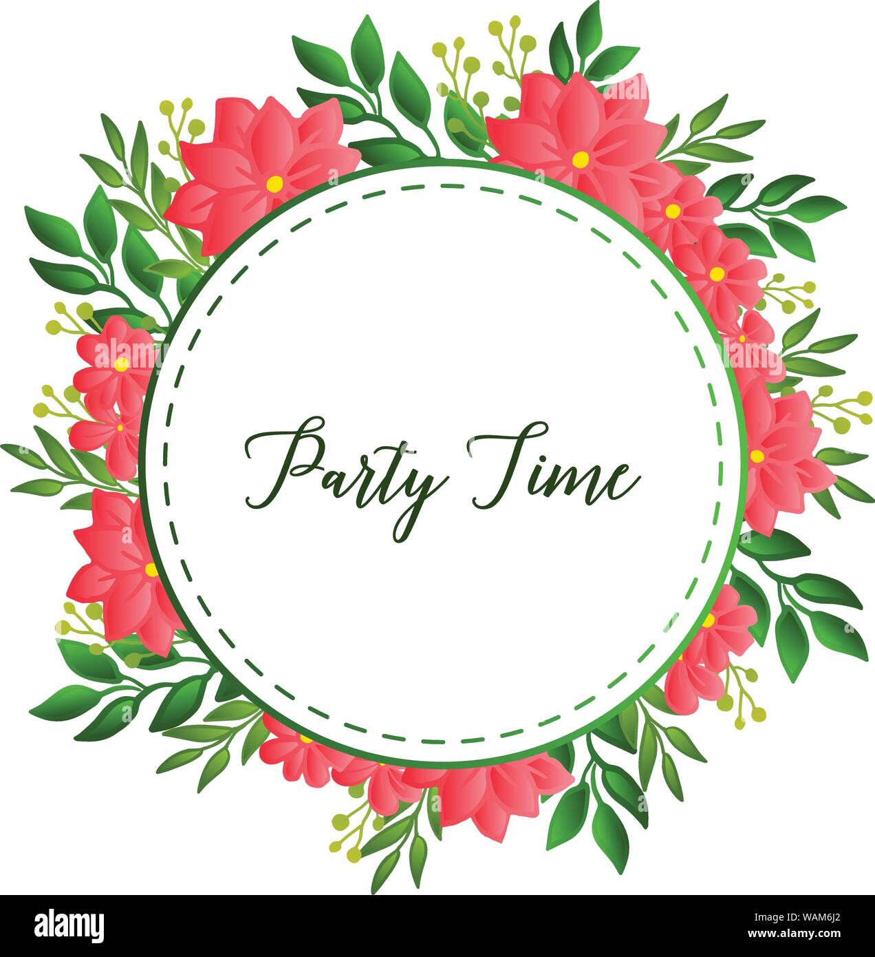 Motif of green foliage flower frame, for party time invitation card ...