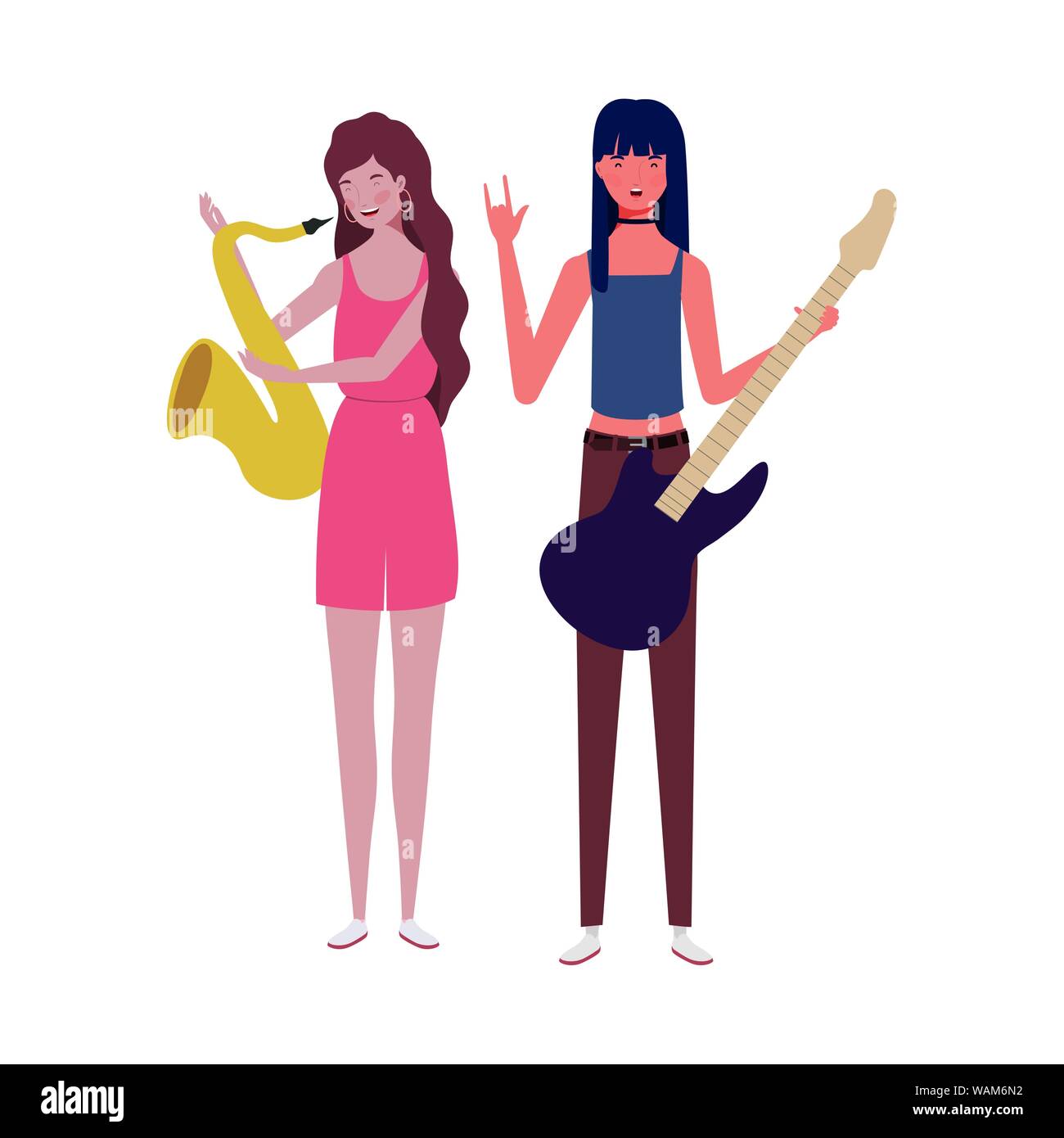 women with musicals instruments on white background Stock Vector Image ...