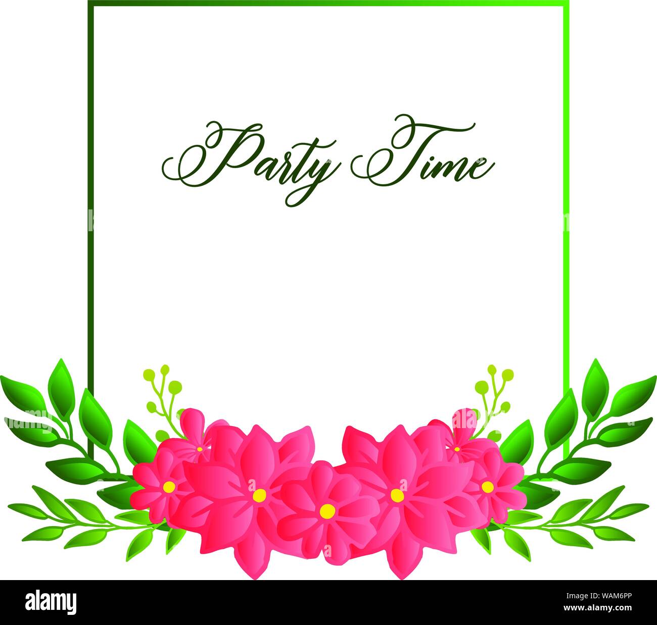 Motif of green foliage flower frame, for party time invitation card ...