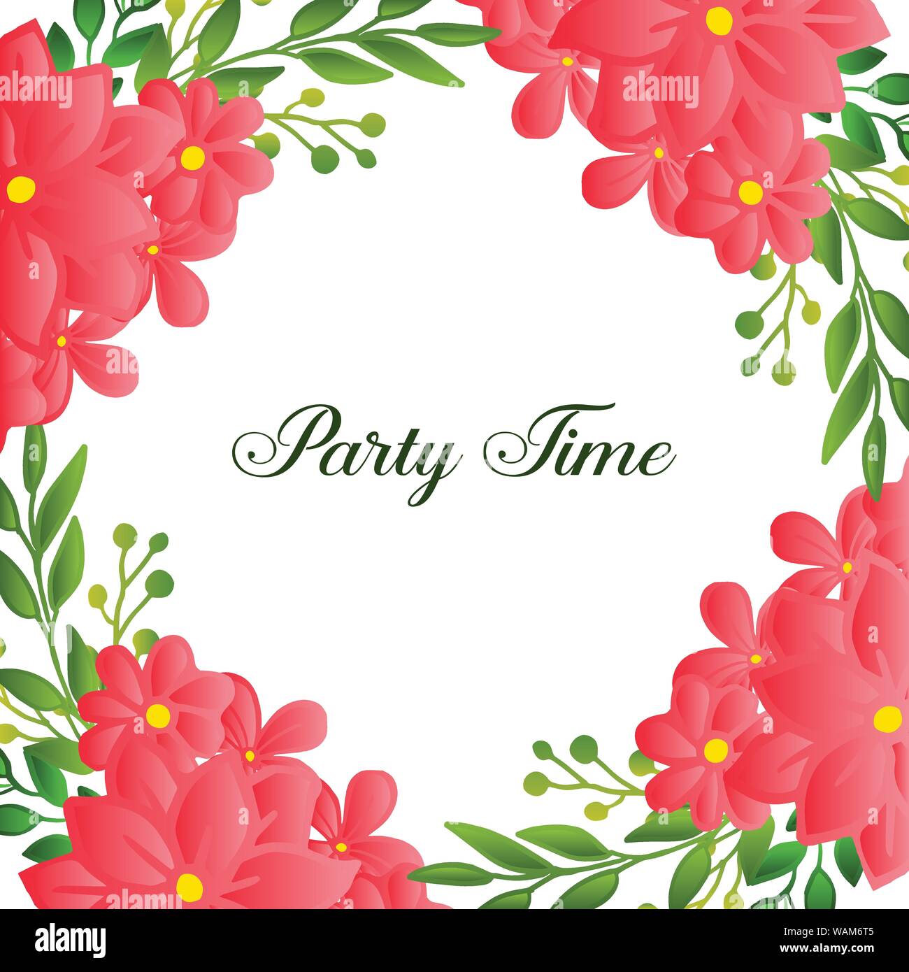 Design plant of green leaves and flower frame, for party time card ...