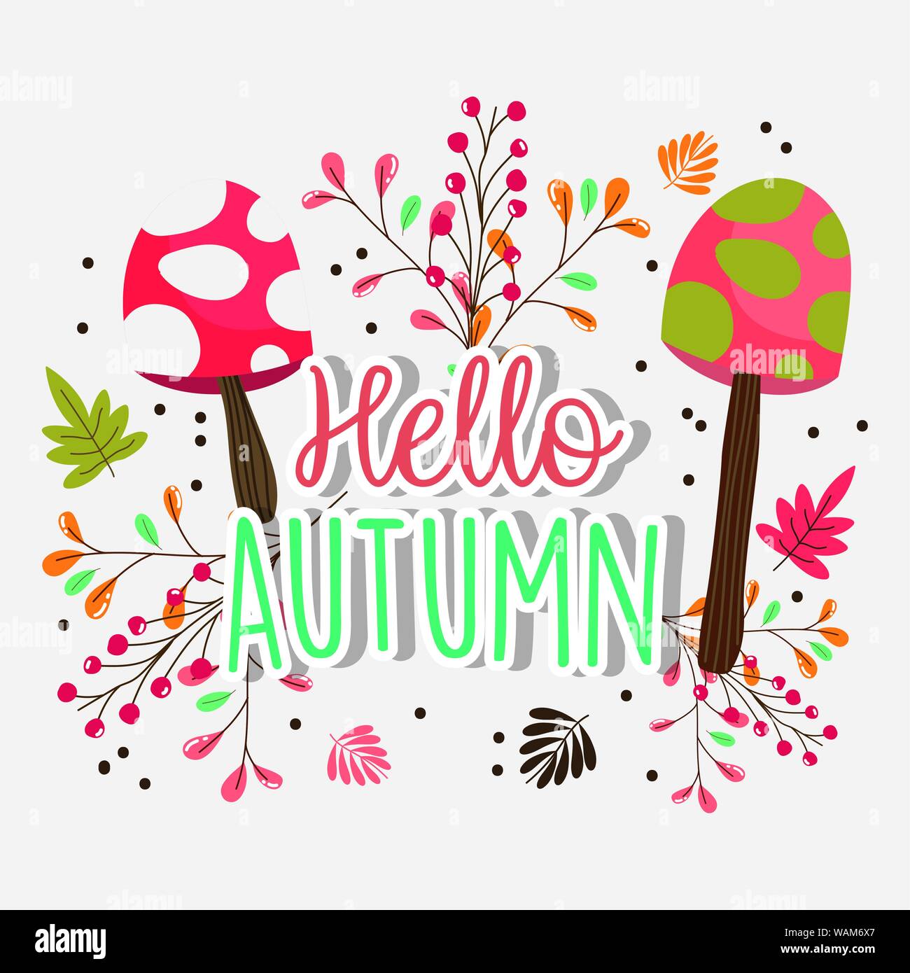 hello autumn season lettering flat desing vector illustration Stock ...