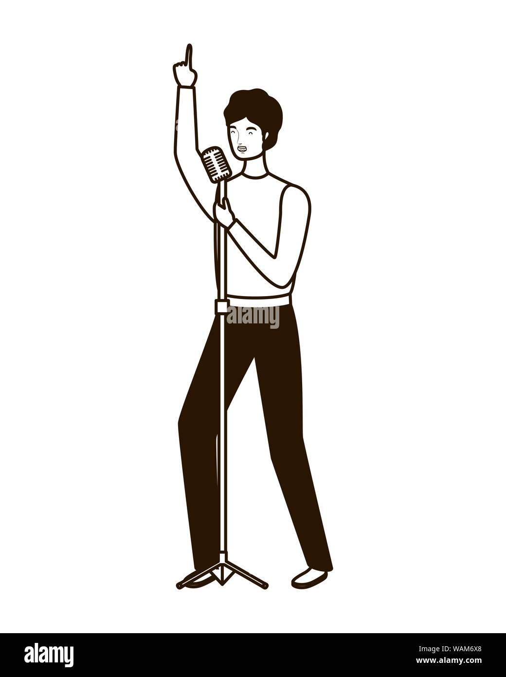 silhouette of man with microphone on white background Stock Vector ...