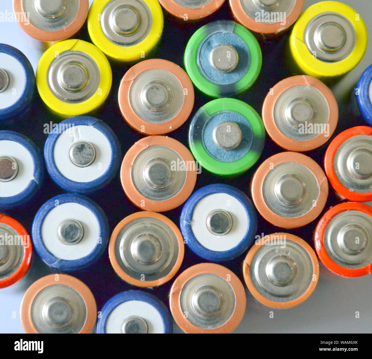 Concept background of colorful batteries Stock Photo - Alamy