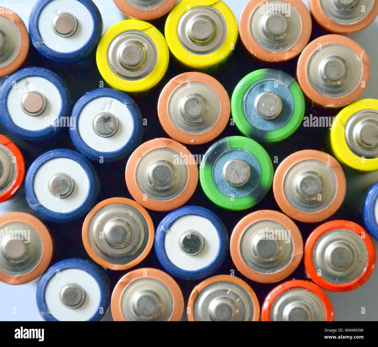 Concept background of colorful batteries Stock Photo - Alamy