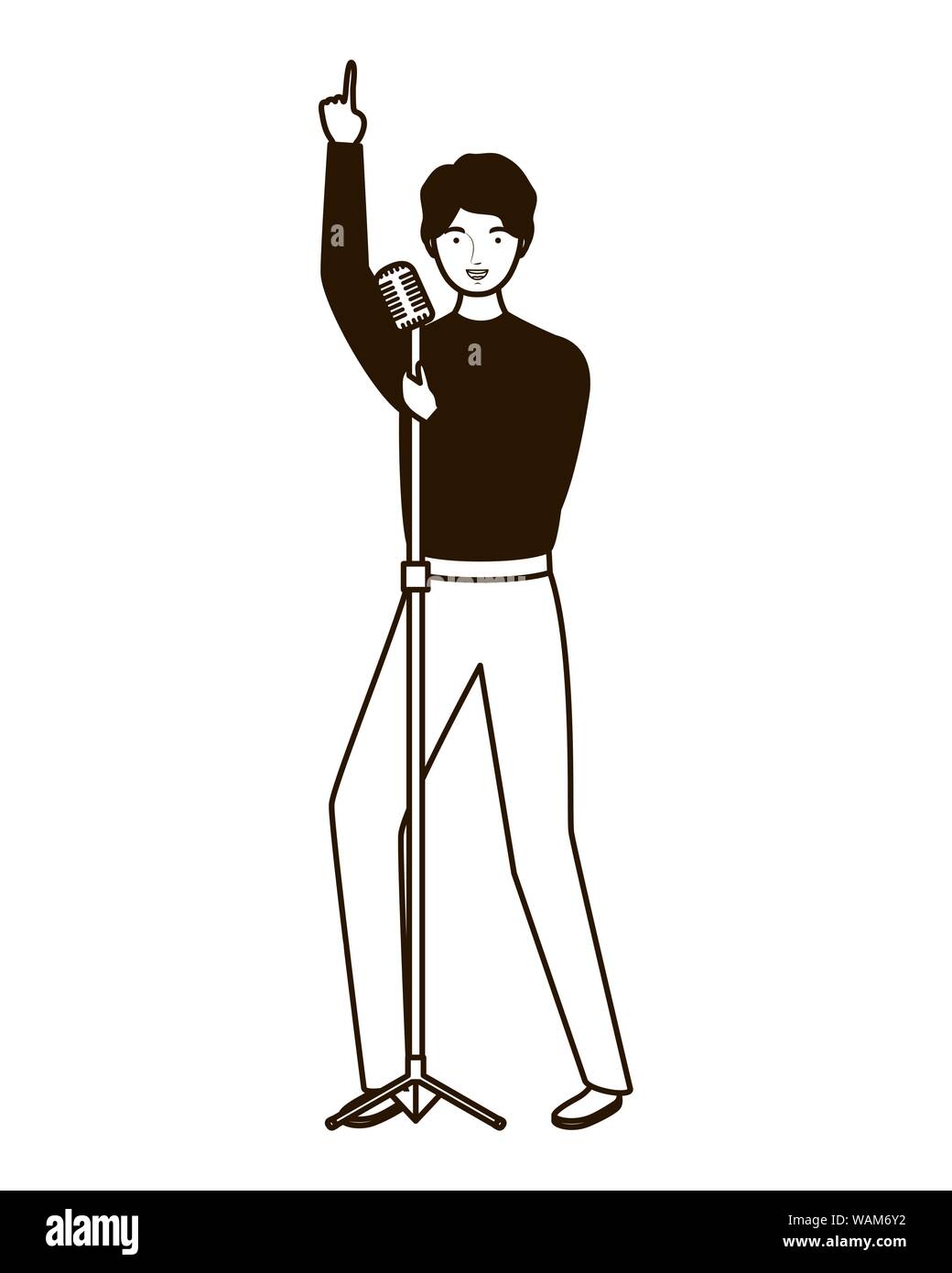 silhouette of man with microphone on white background Stock Vector ...