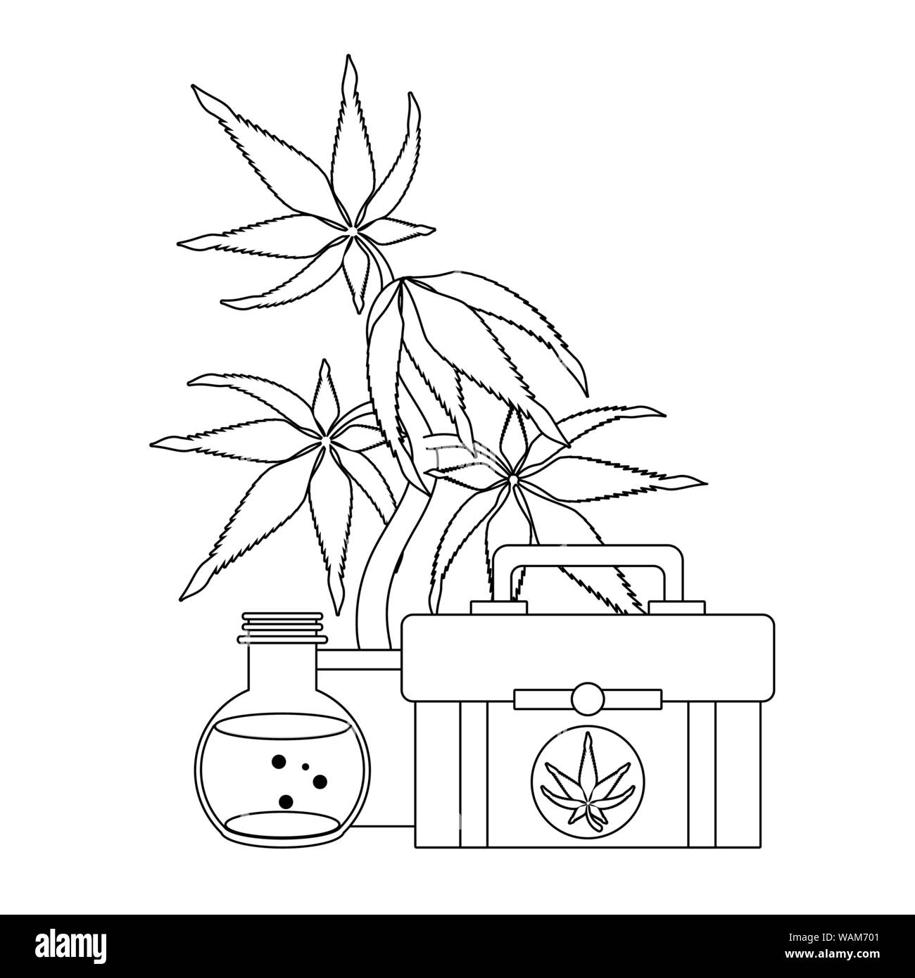 cannabis martihuana sativa hemp cartoon in black and white Stock Vector ...