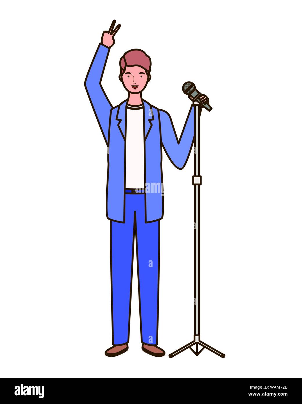 young man with microphone on white background Stock Vector Image & Art ...