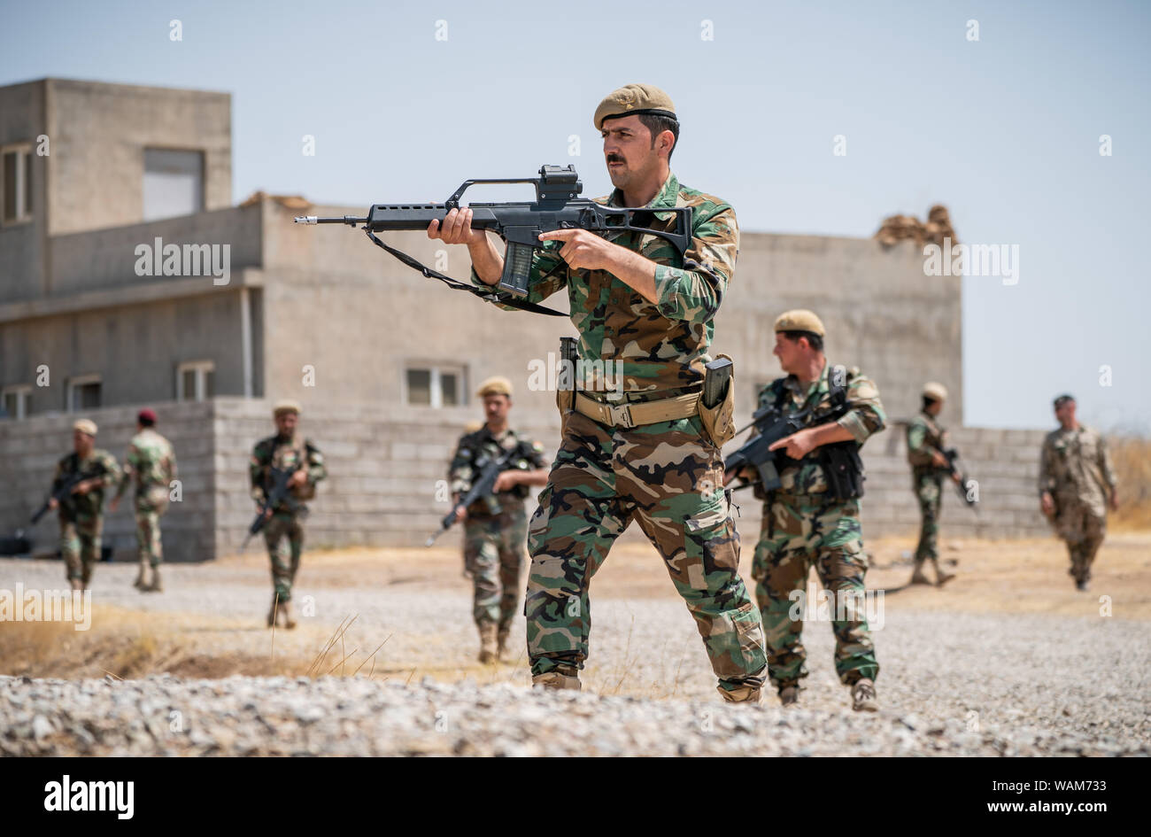 Erbil, Iraq. 21st Aug, 2019. On the military training area in Bnaslawa ...