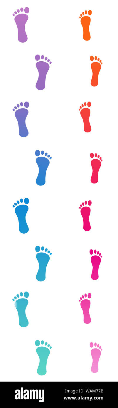 Footprints of a barefoot love couple. Romantic and colorful footsteps ...