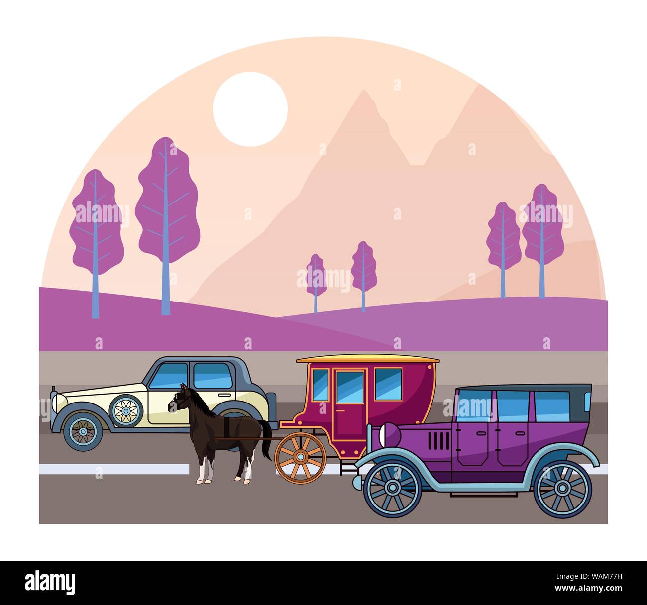 Classic cars and horse carriages vehicles Stock Vector Image & Art - Alamy