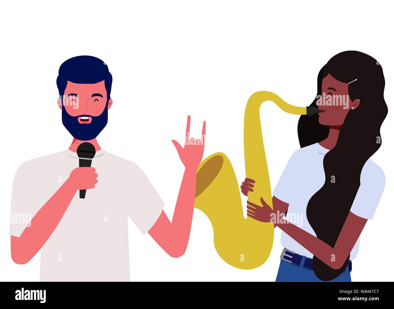 couple of people with musicals instruments on white background Stock ...