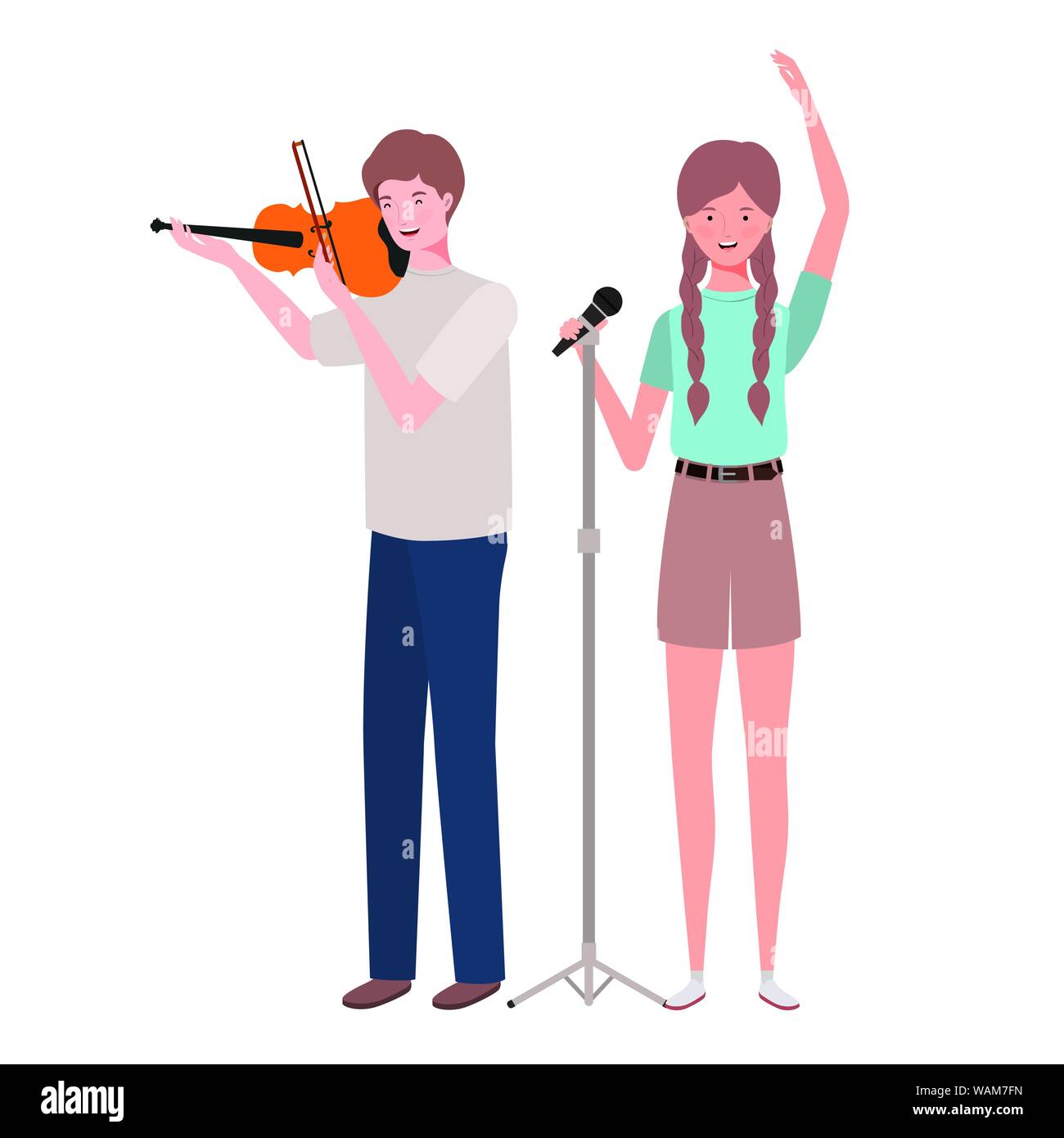 couple of people with musicals instruments on white background Stock ...