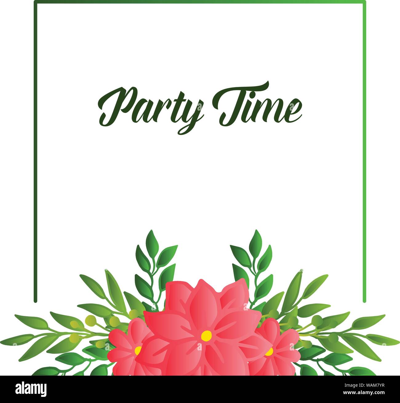 Party time card ornate, with very beautiful leaf flower frame. Vector ...