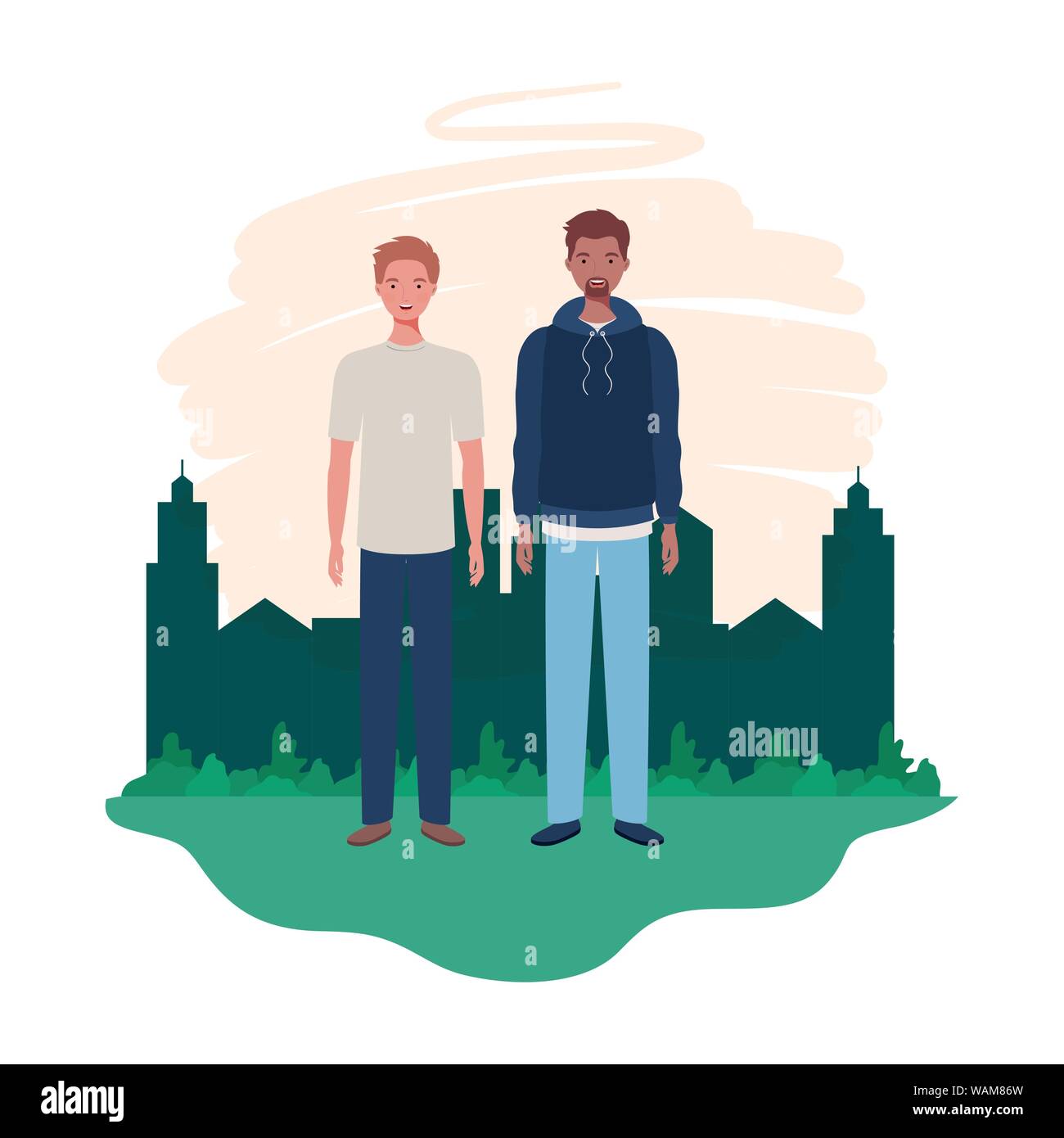 young men standing with landscape background Stock Vector Image & Art ...