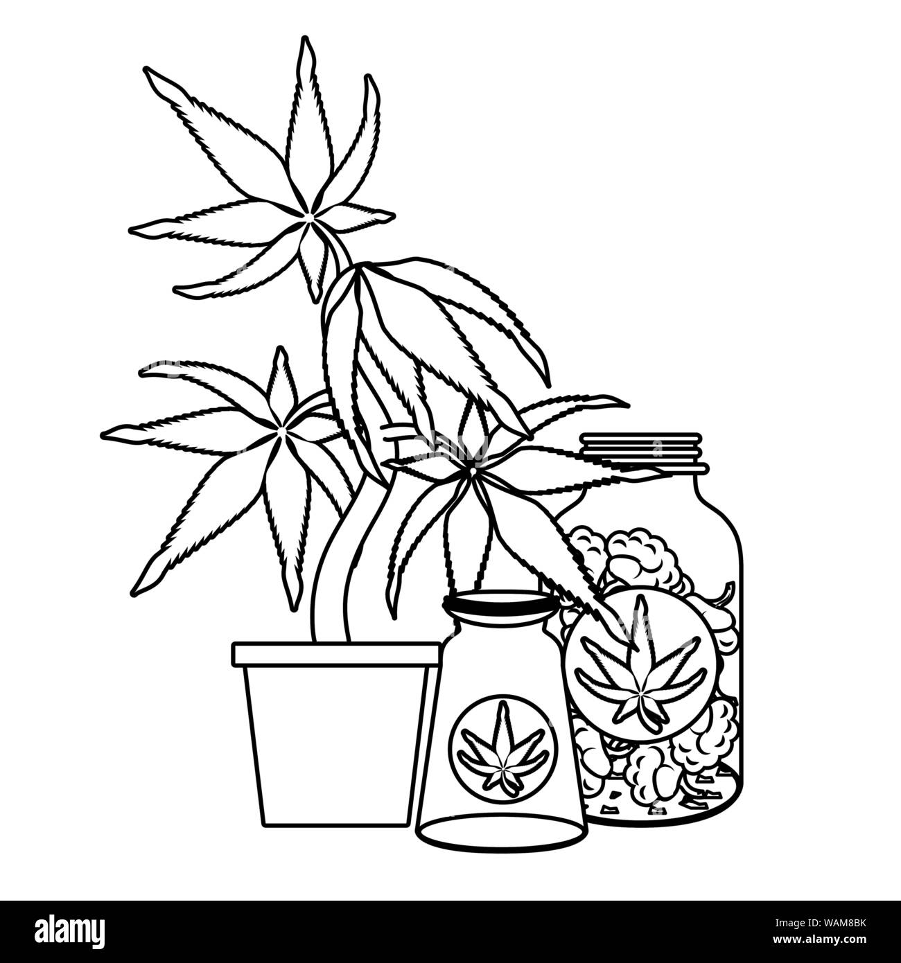 cannabis martihuana sativa hemp cartoon in black and white Stock Vector ...