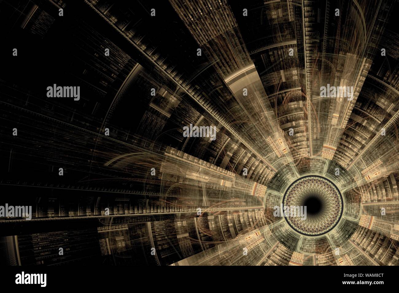 Computer generated illustration rendered fractal showing solar blue ...