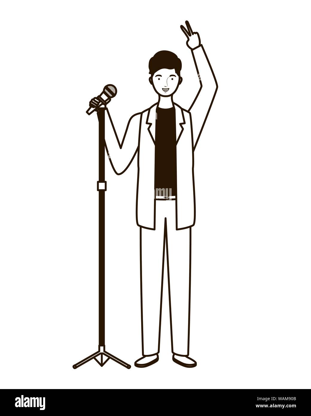 silhouette of man with microphone on white background Stock Vector ...