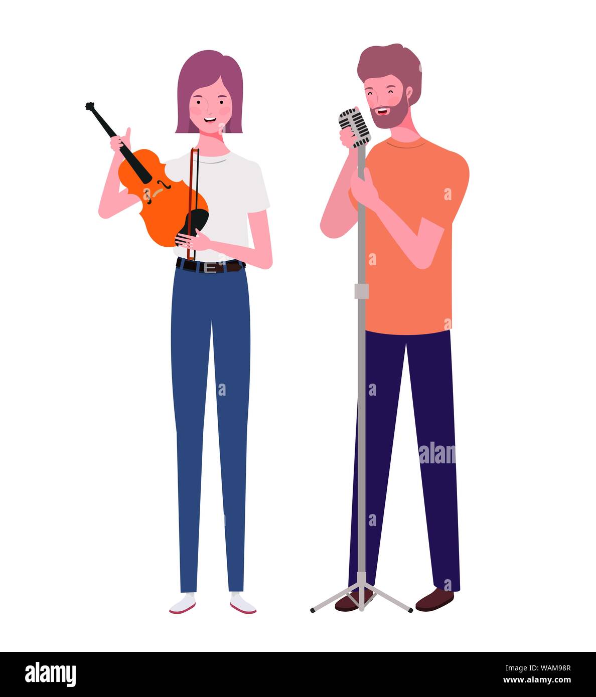 couple of people with musicals instruments on white background Stock ...