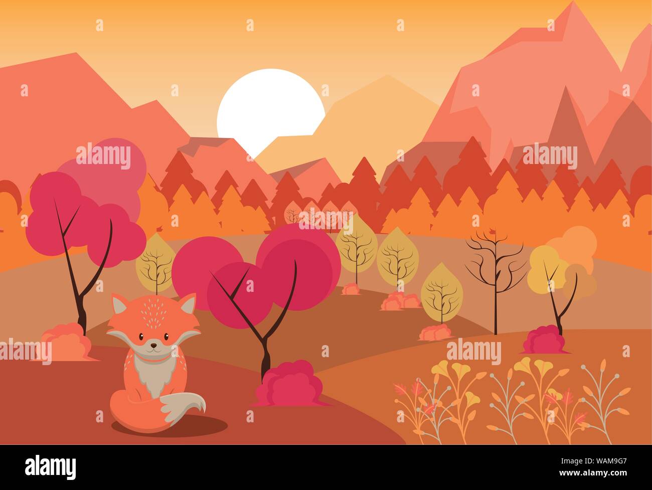 Autumn season nature scenery cartoons Stock Vector Image & Art - Alamy