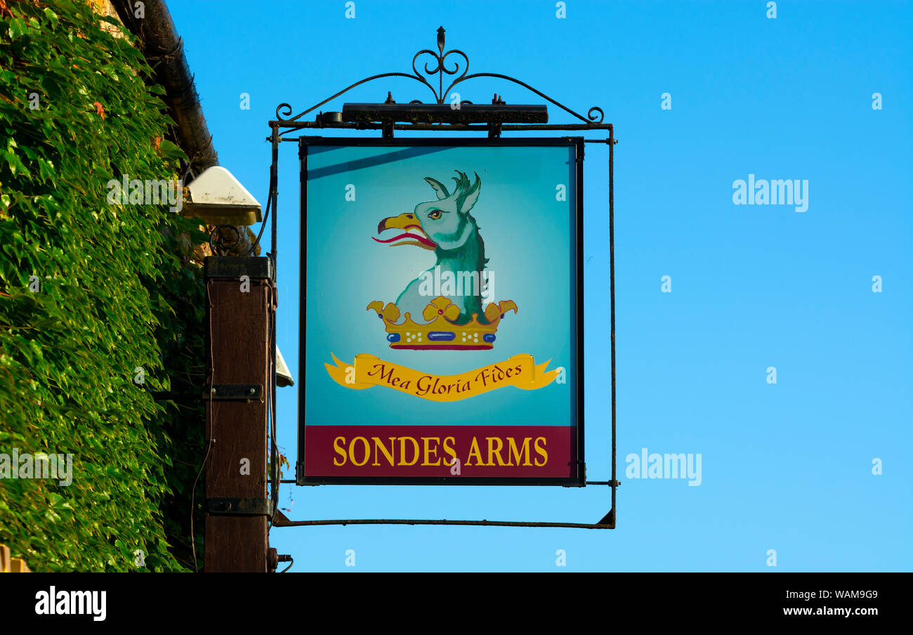 The Sondes Arms pub sign, Rockingham, Northamptonshire, England, UK ...