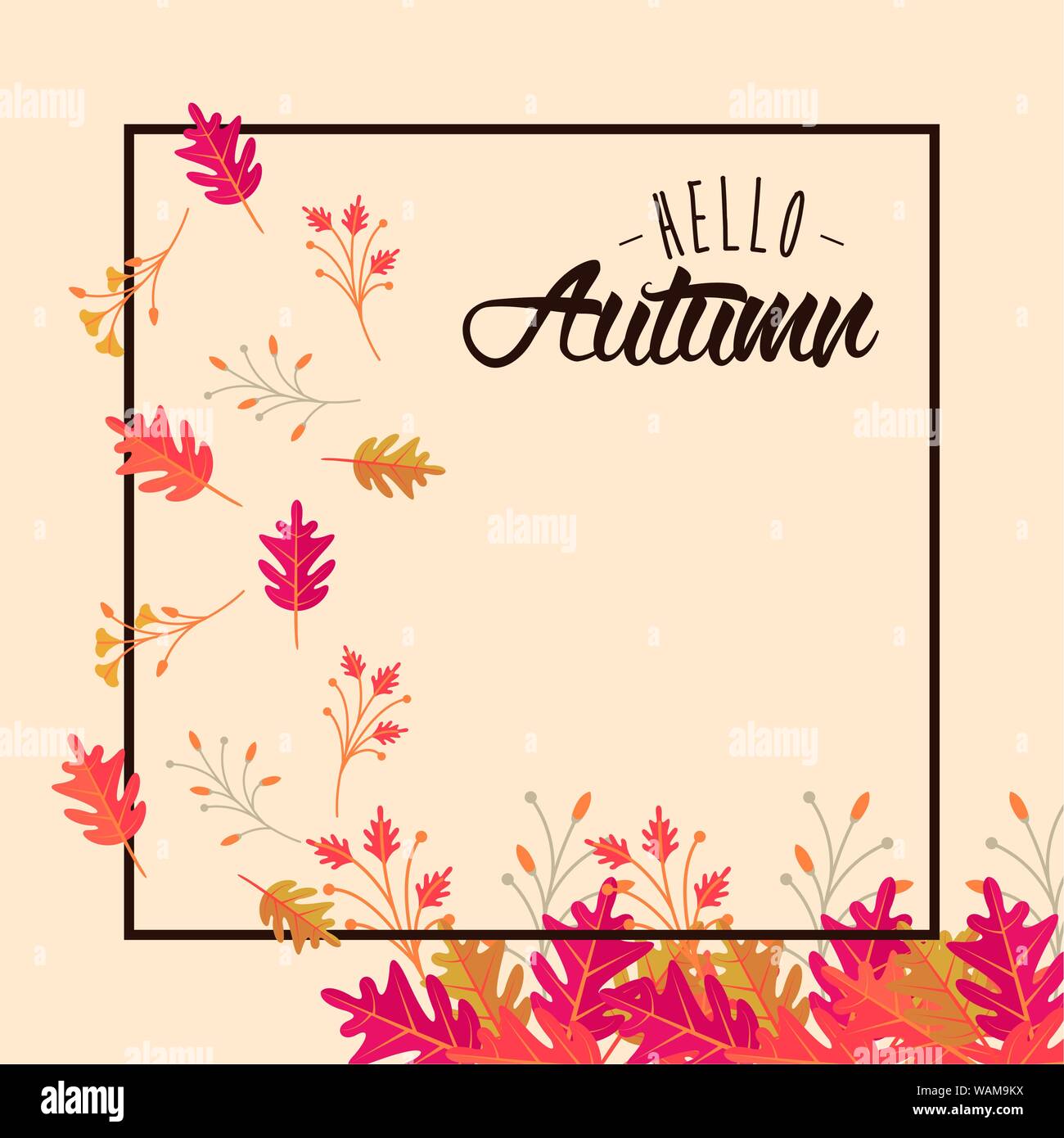 Hello autumn card with leaves cartoons Stock Vector Image & Art - Alamy
